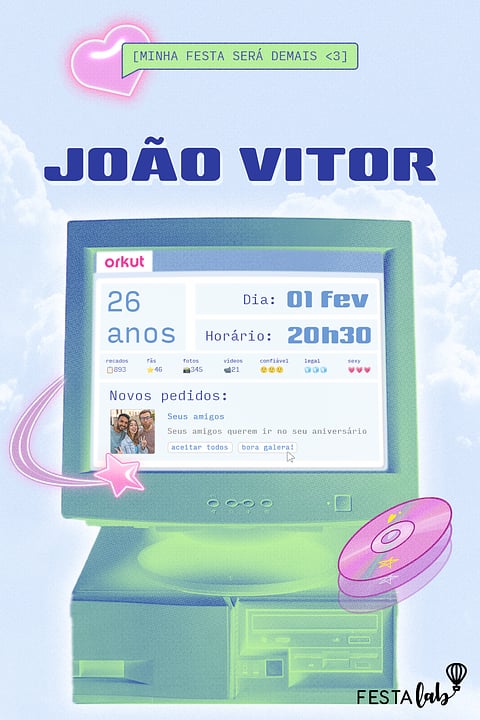 Convite Anos 2000 para Editar Grátis