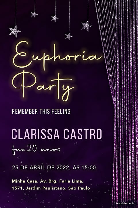 Convite de Euphoria Editável Grátis | FestaLab
