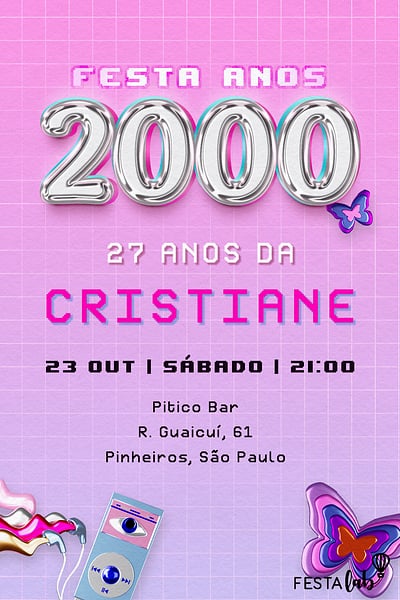 Convite Anos 2000 para Editar Grátis