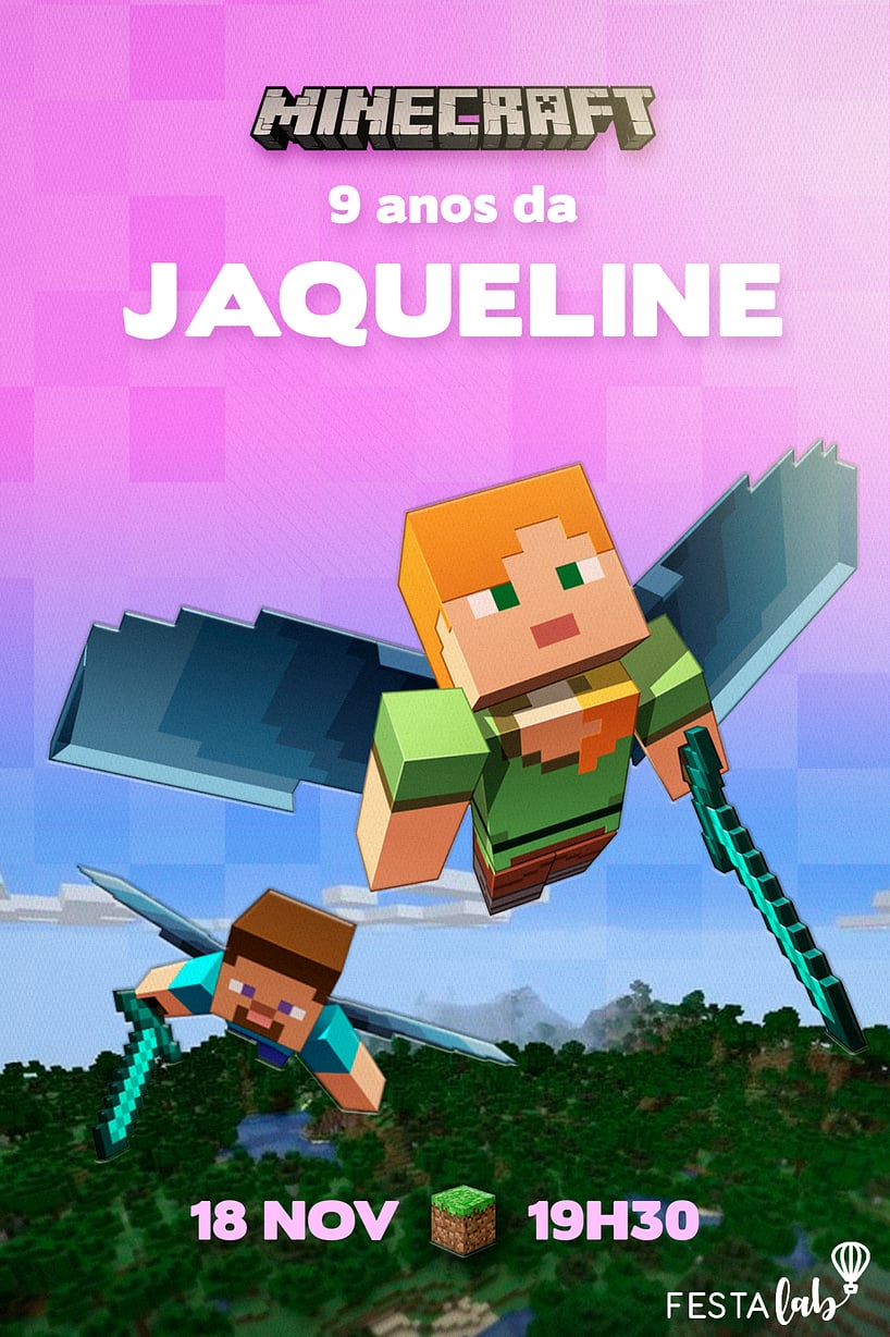 Convite Minecraft para Editar Grátis