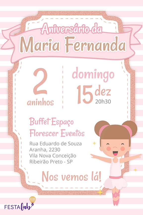 Criar convite de aniversário - Convite Bailarina| FestaLab