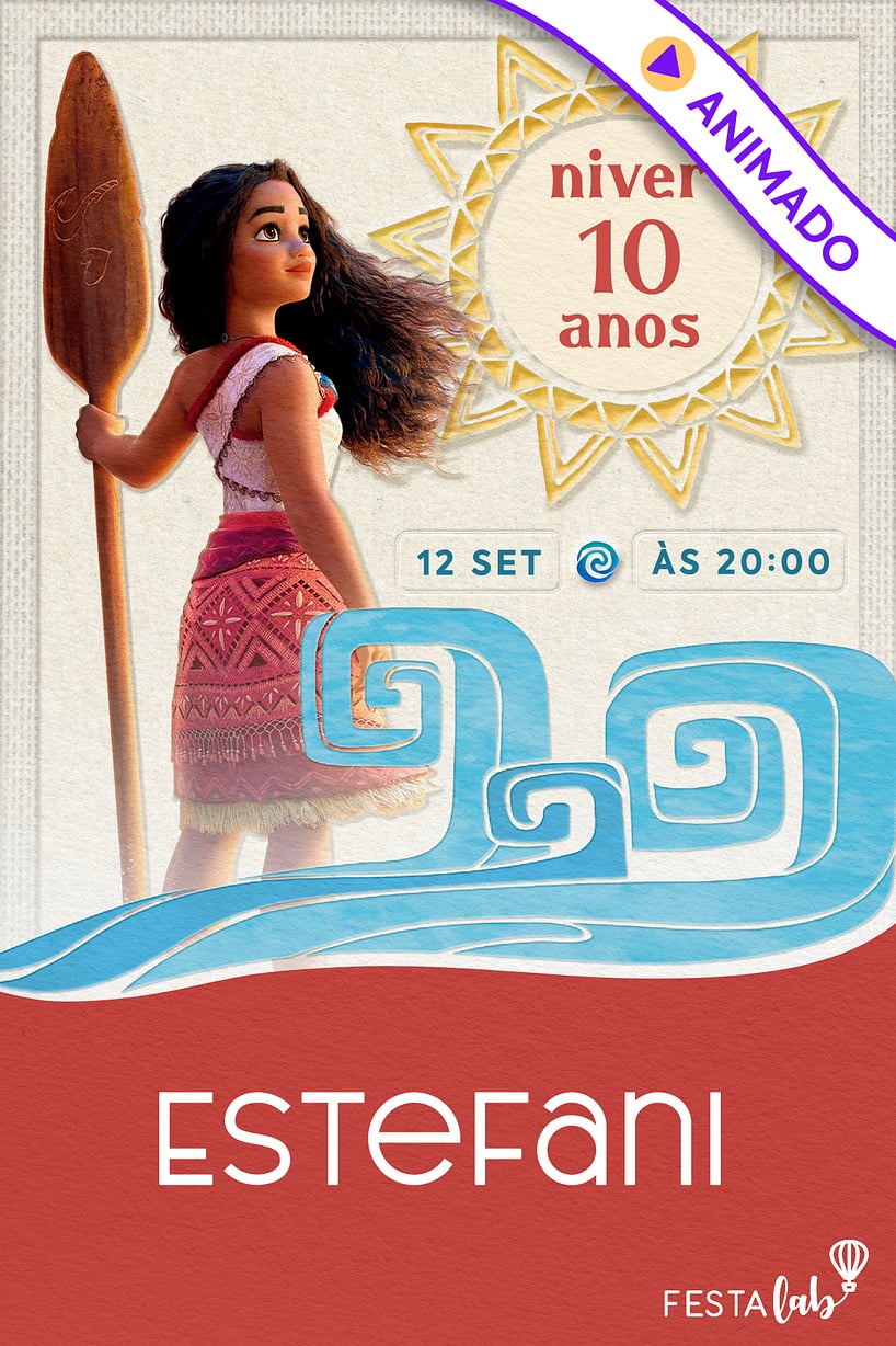 Criar convite de Moana online grátis| FestaLab
