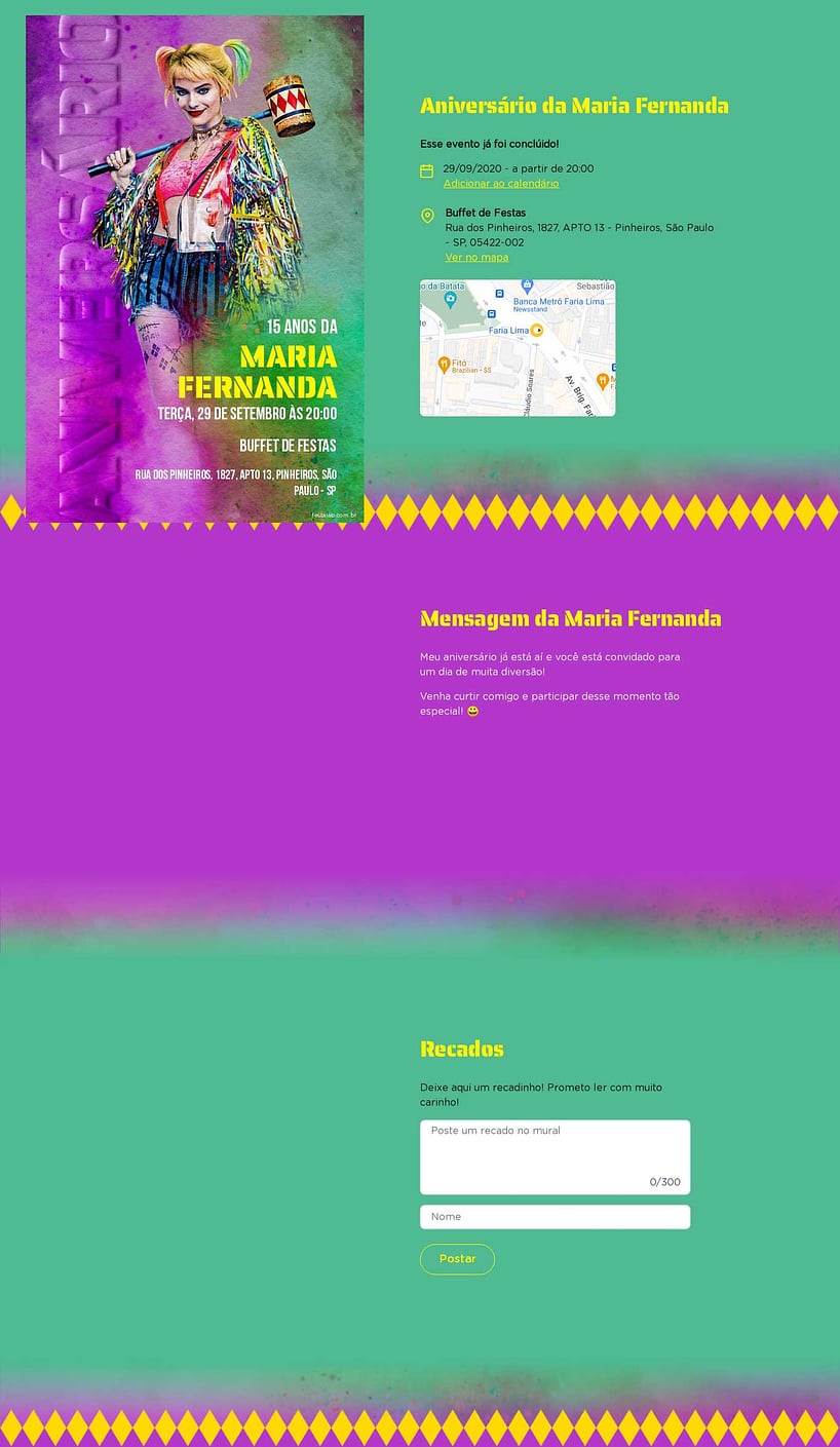 Criar convite de Arlequina roxo e verde online grátis| FestaLab Criar convite de Arlequina roxo e verde online grátis| FestaLab