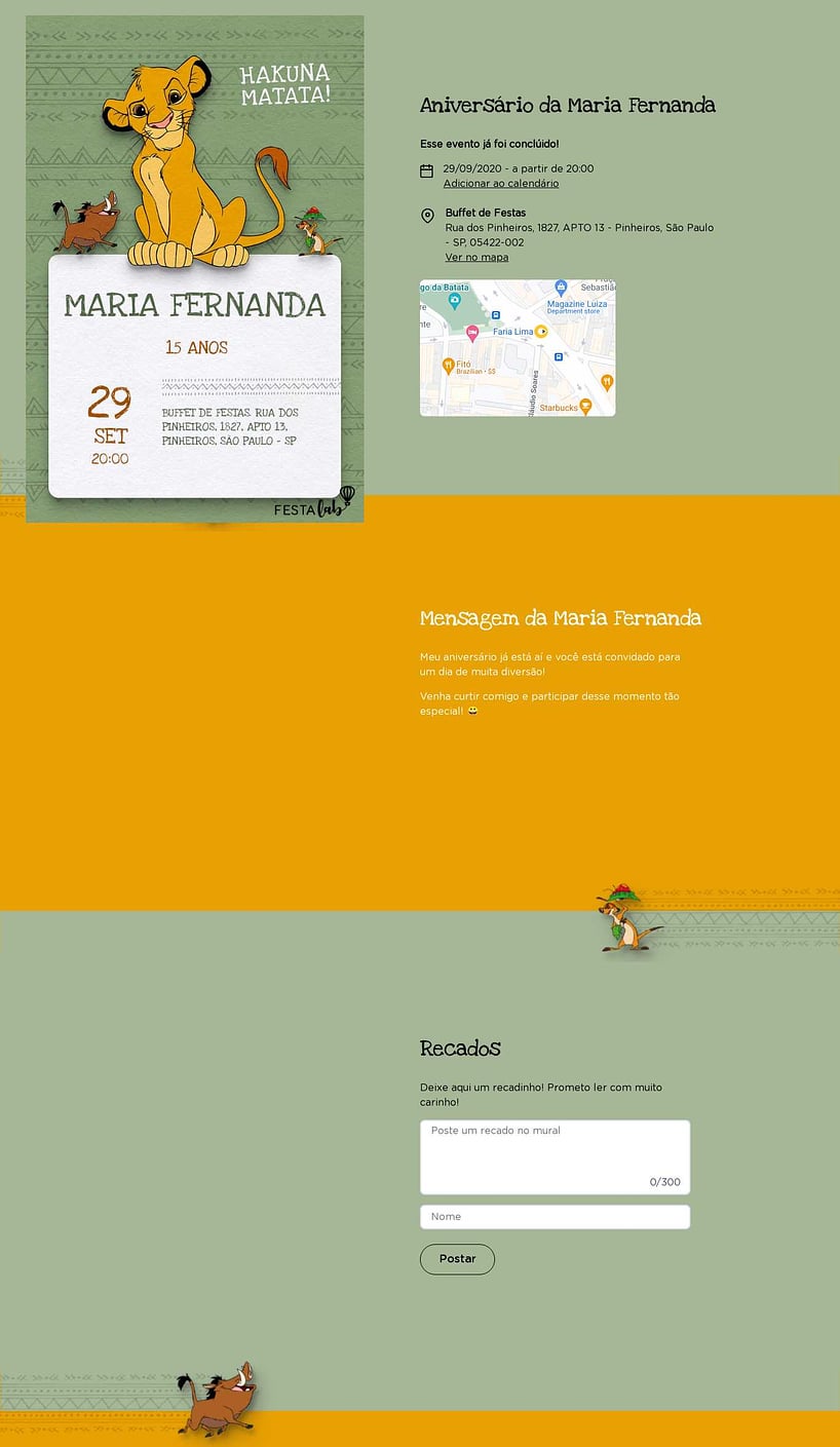 Criar convite de Simba online grátis| FestaLab