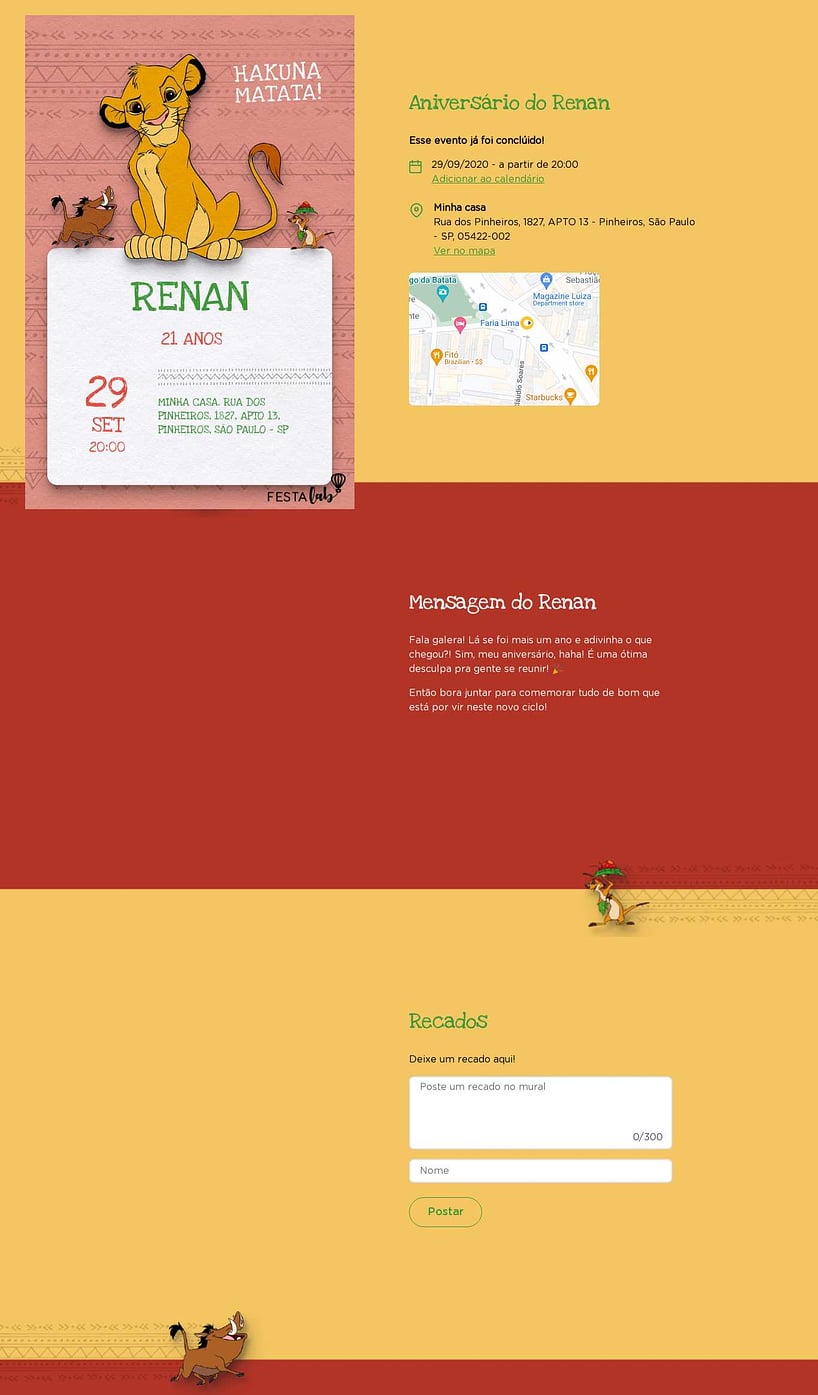 Criar convite de Simba rosa online grátis| FestaLab